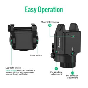 Gmconn Pistol Flashlight Green Laser White LED Light Combo with Compact Rail Mount for Handgun Picatinny Rail (Green Laser)