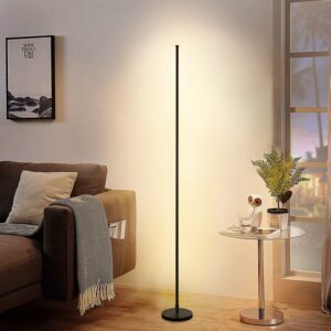 dengala led modern floor lamp - metal line design standing corner lamp with remote controller - dimmable floor lamps for living room bedrooms, 2700k-6500k lights for indoor decor black