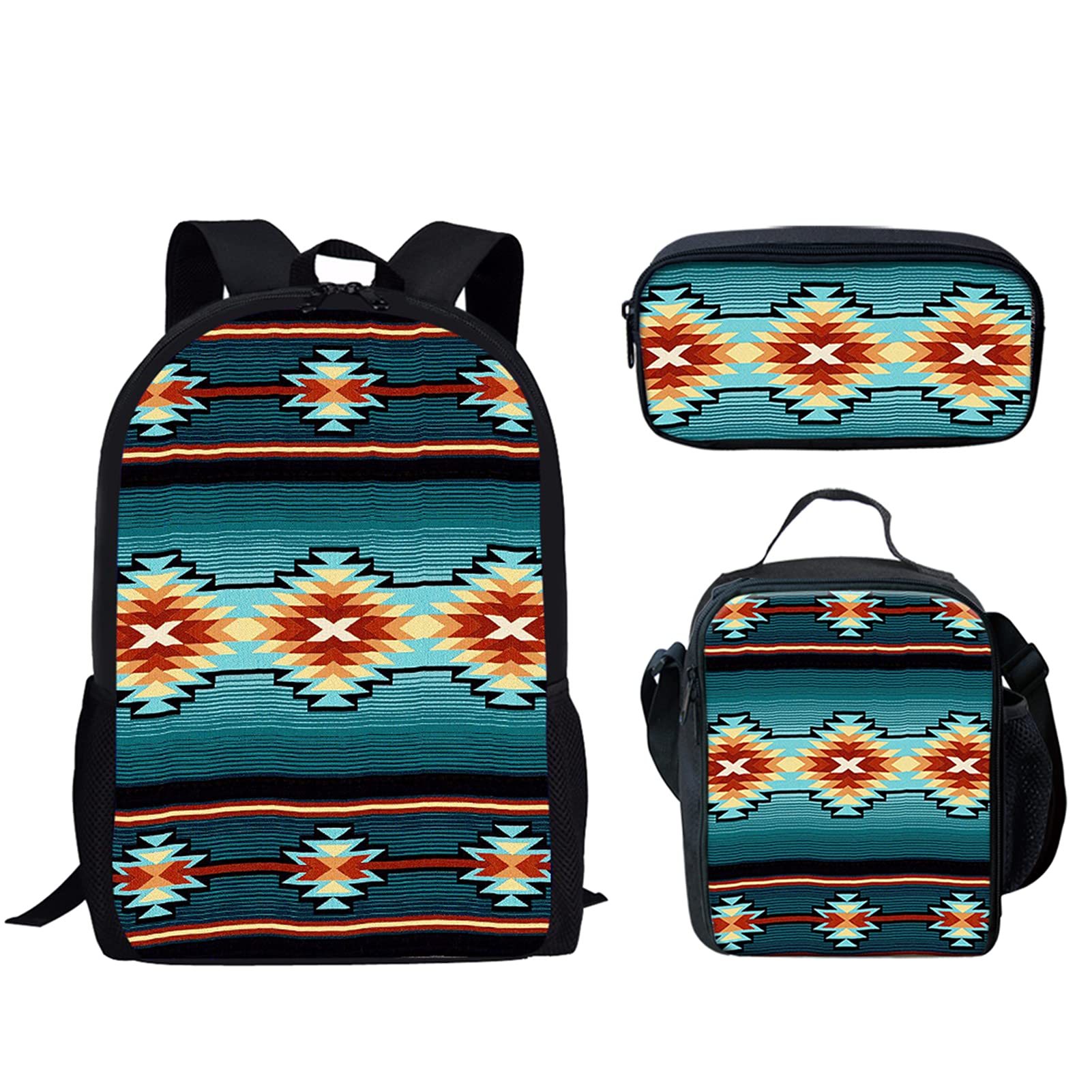 GLENLCWE Southwest Native Indian American Aztec Print Backpack School Bag for Teen with Lunchbox Pencil Case