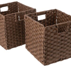 Foldable Synthetic Plastic Wicker Storage Basket with Iron Wire Frame By Blue Ridge Basket Company (Set of 2)