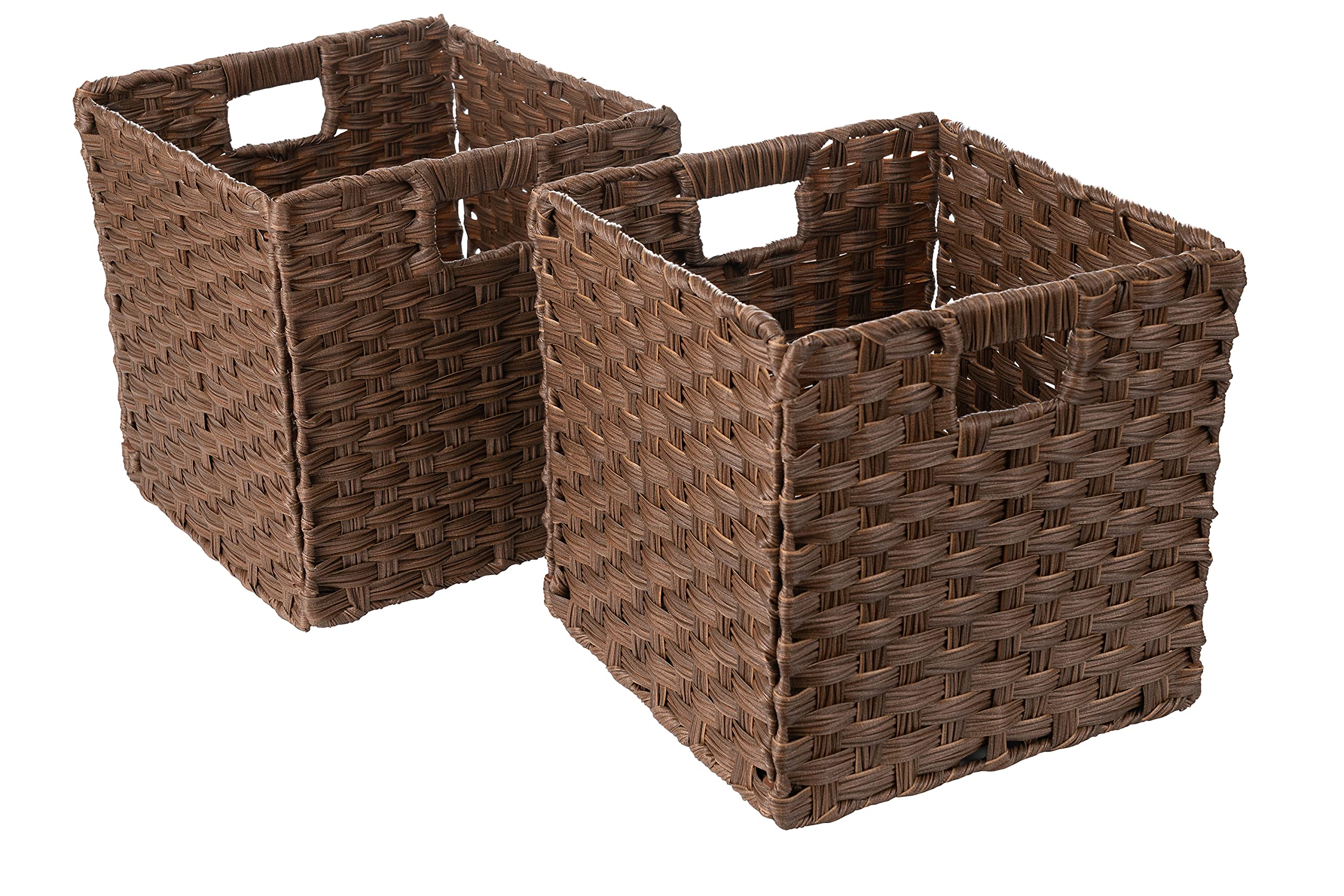 Foldable Synthetic Plastic Wicker Storage Basket with Iron Wire Frame By Blue Ridge Basket Company (Set of 2)