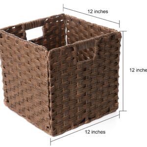 Foldable Synthetic Plastic Wicker Storage Basket with Iron Wire Frame By Blue Ridge Basket Company (Set of 2)