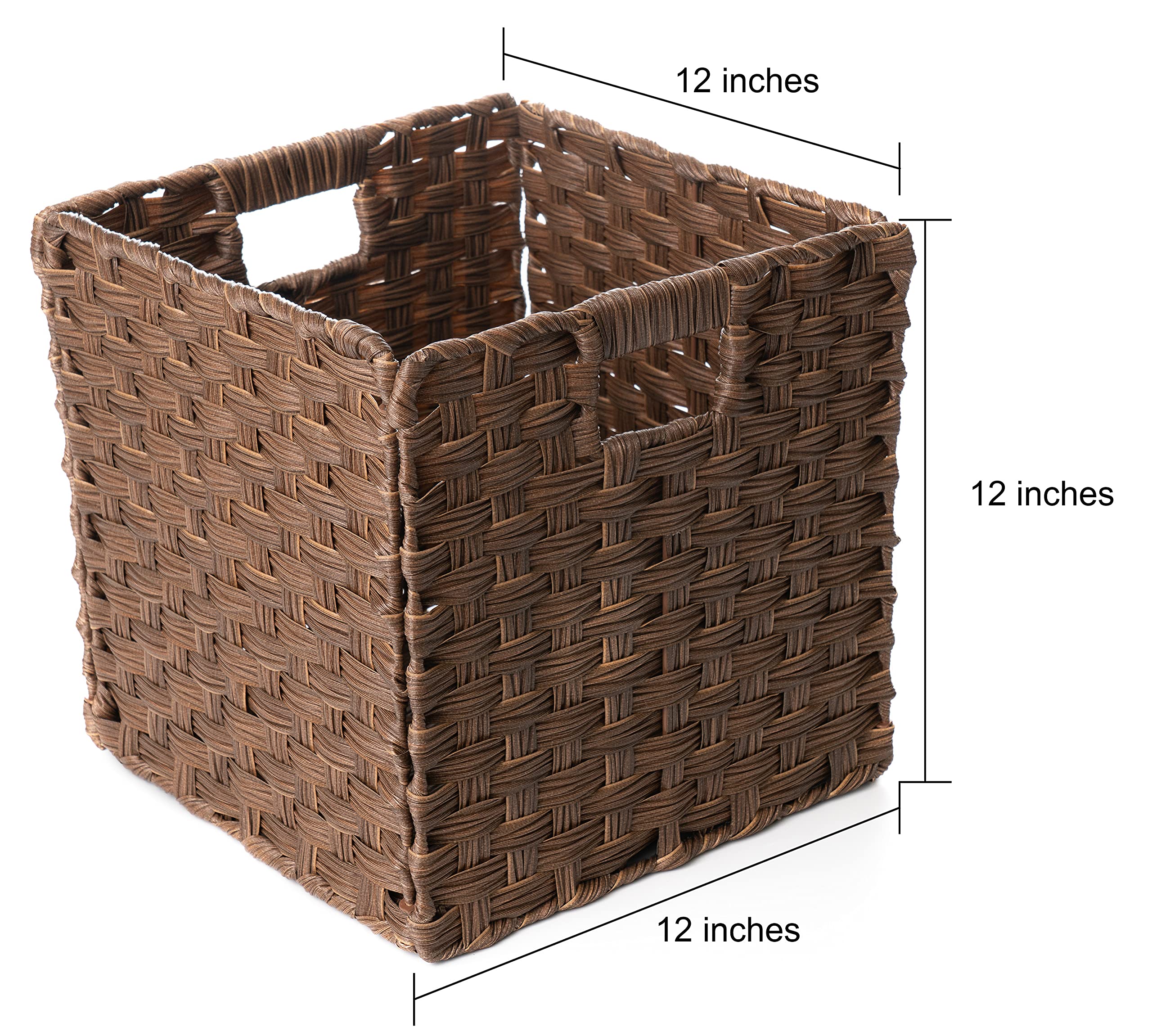 Foldable Synthetic Plastic Wicker Storage Basket with Iron Wire Frame By Blue Ridge Basket Company (Set of 2)