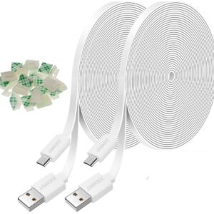 JJMASEE 2Pack 10FT Power Extension Cable for Wyze Cam V3/OG/V3 Pro, Blink Mini/Mini Pan,KasaCam,Arlo Essential,Eufy,SimpliSafe (Not for Wyze Pan v3), Micro USB Charging Cord for Security Camera(White)