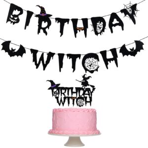 birthday witch banner and birthday witch cake topper, halloween witch birthday banner hocus pocus birthday banner for halloween witch birthday supplies halloween hocus pocus birthday decorations