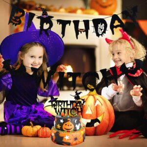 Birthday Witch Banner and Birthday Witch Cake Topper, Halloween Witch Birthday Banner Hocus Pocus Birthday Banner for Halloween Witch Birthday Supplies Halloween Hocus Pocus Birthday Decorations