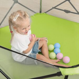 Minnebaby Hexagon Playpen Mat Compatible with Summer Pop 'N Play Playard & Regalo Play Yard, Self Inflating Playard Pad, Comfortable and Portable Playmat with Carrying Bag - Green