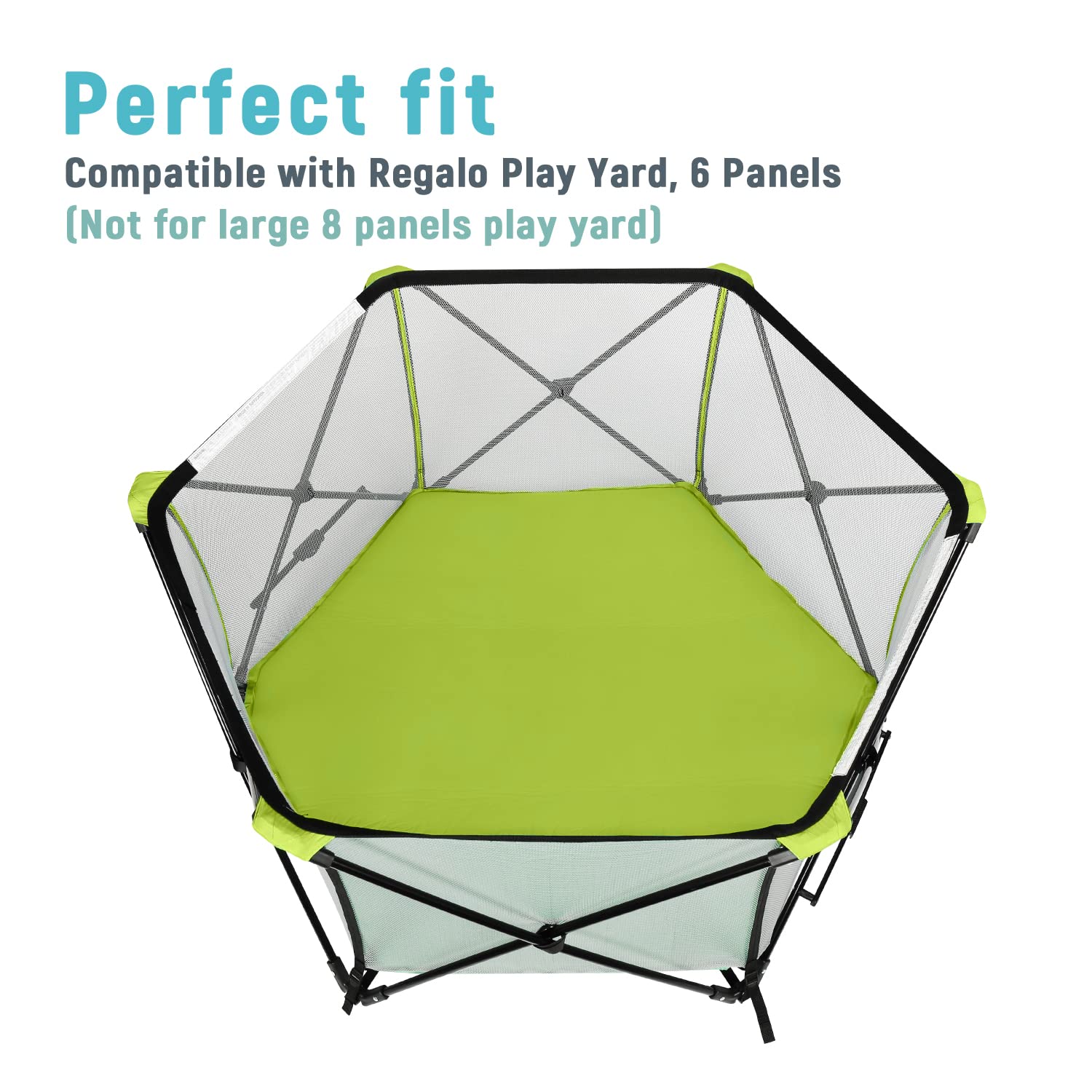 Minnebaby Hexagon Playpen Mat Compatible with Summer Pop 'N Play Playard & Regalo Play Yard, Self Inflating Playard Pad, Comfortable and Portable Playmat with Carrying Bag - Green