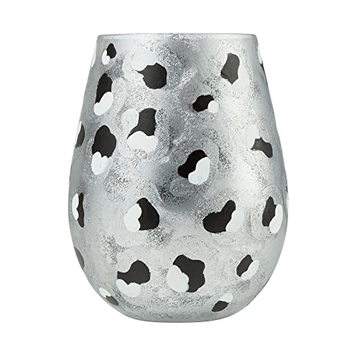 Enesco Designs by Lolita Snow Leopard Hand-Painted Artisan Stemless Wine Glass, 20 Ounce, Multicolor