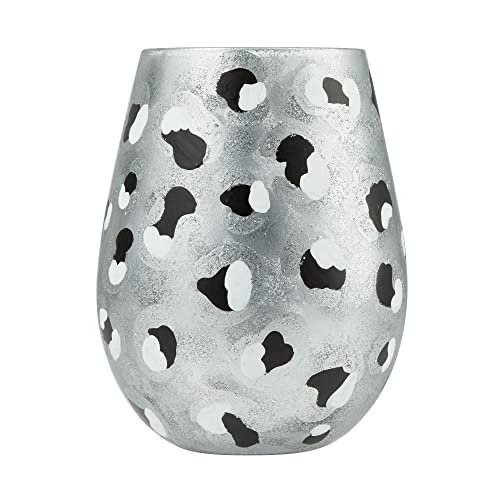 Enesco Designs by Lolita Snow Leopard Hand-Painted Artisan Stemless Wine Glass, 20 Ounce, Multicolor