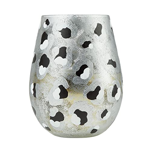 Enesco Designs by Lolita Snow Leopard Hand-Painted Artisan Stemless Wine Glass, 20 Ounce, Multicolor