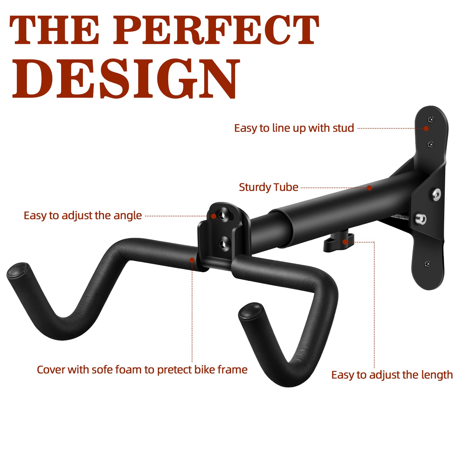 DIRZA Bike Wall Mount Garage Bike Rack Adjustable Bike Hanger Storage Bike in Garage Home,Horizontal Bike Hook Bike Holder for MTB,Road Bike,Hybrid Bikes