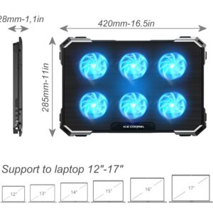 ICE COOREL Laptop Cooling Pad with 6 Cooling Fans, Cooling Pad for Laptop Fan 13-15.6 Inch, Laptop Cooler Stand with 6 Height Adjustable, Notebook Cooler Pad with Two USB Port [2022 Version]