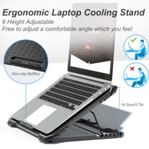 ICE COOREL Laptop Cooling Pad with 6 Cooling Fans, Cooling Pad for Laptop Fan 13-15.6 Inch, Laptop Cooler Stand with 6 Height Adjustable, Notebook Cooler Pad with Two USB Port [2022 Version]