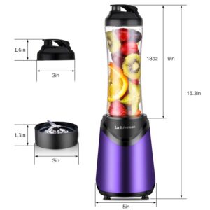 La Reveuse Smoothie Blender Personal Size 300 Watts with 2 Pieces 18 oz BPA-free Travel Sports Bottles,Purple