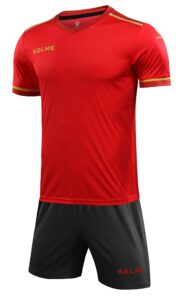 kelme soccer jersey uniform set kids adults boys girls - soccer jersey and shorts athletic sport team youth football jersey (red/dark gray, small)