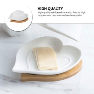 Cabilock Heart Shaped Ceramic Butter Dish with Lid and Bamboo Tray Butter Keeper Container White Food Storage for West East Butter for Home Use