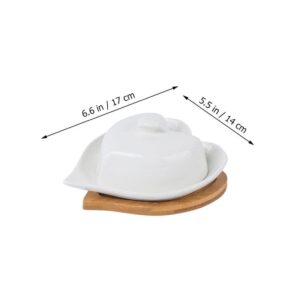 Cabilock Heart Shaped Ceramic Butter Dish with Lid and Bamboo Tray Butter Keeper Container White Food Storage for West East Butter for Home Use