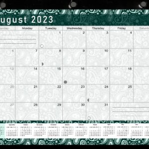 2023-2024 Academic Year 12 Months Student Calendar/Planner in Protective Sleeve for 3-Ring Binder, Desk or Wall -v025 (Green Paisley)