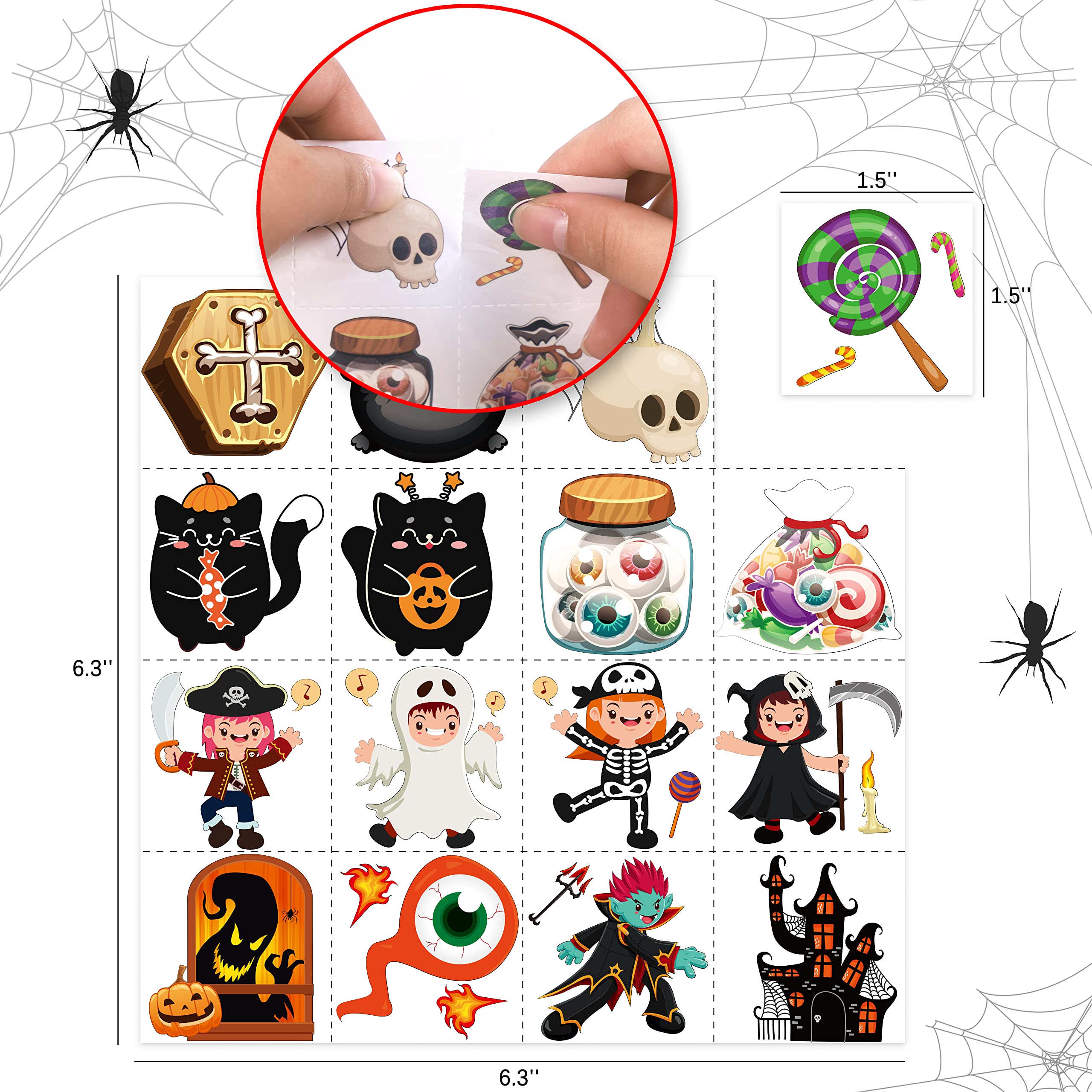 288PCS Assorted Halloween Tattoos for Kids Party Favors - Temporary Tattoo for Goody Bags Fillers Trick Or Treat Gifts - Includes Pumpkin/Skull/Ghost/Monster