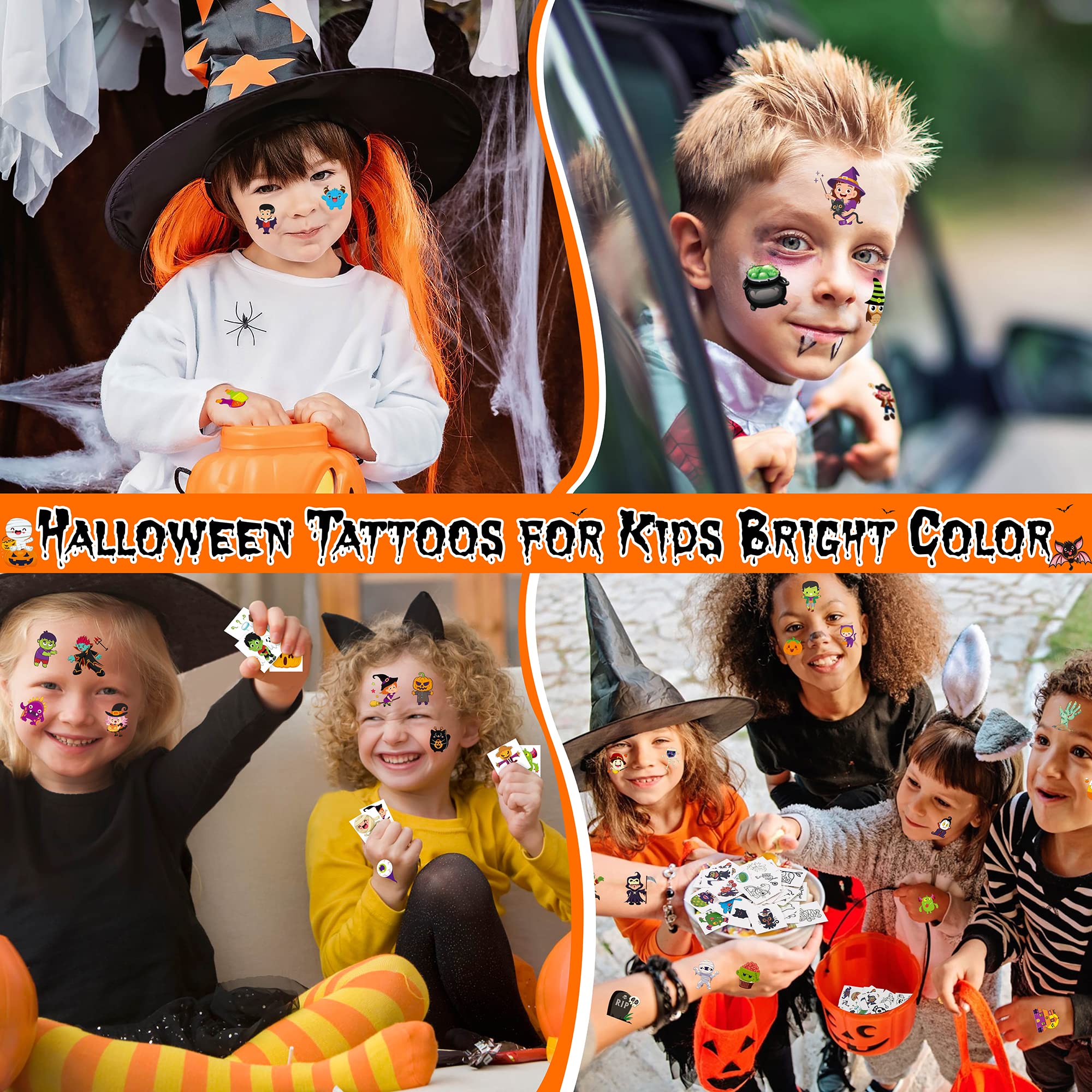 288PCS Assorted Halloween Tattoos for Kids Party Favors - Temporary Tattoo for Goody Bags Fillers Trick Or Treat Gifts - Includes Pumpkin/Skull/Ghost/Monster