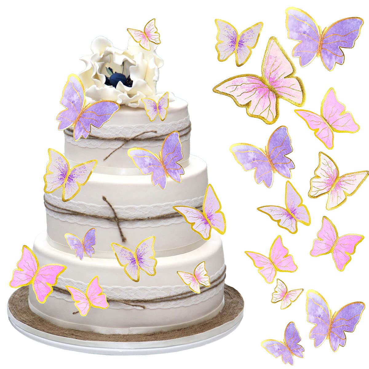 60Pcs Butterfly Cupcake Topper Pink Purple Gold, Lively 3D Butterflies for Cake Decor Birthday Anniversary Kids Wedding Girl Women Party Wall Food Decorations,Mixed Size