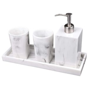 doitool 1 set bathroom four piece set wall bathroom organizer vanity toothbrush cup bathroom accessories ceramic shampoo tub tray bathroom soap dispenser tray cups liquid combination