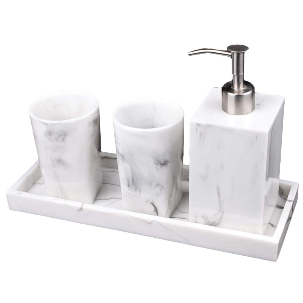 DOITOOL 1 Set Bathroom Four Piece Set Wall Bathroom Organizer Vanity Toothbrush Cup Bathroom Accessories Ceramic Shampoo tub Tray Bathroom soap Dispenser Tray Cups Liquid Combination