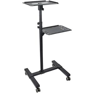 startech.com mobile projector and laptop stand/cart - heavy duty portable projector stand (2 shelves, hold 22lb/10kg each) - height adjustable rolling presentation cart w/lockable wheels (adjprojcart)