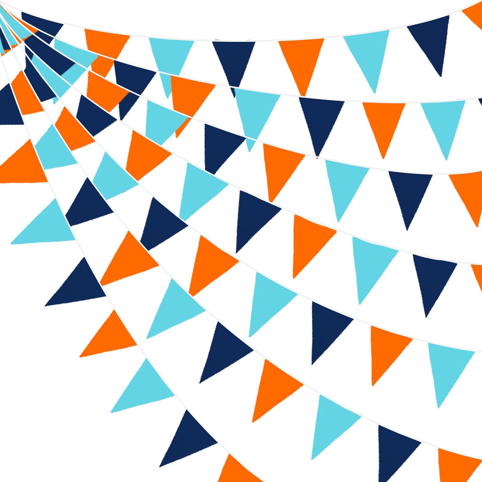 10M/32Ft Navy Blue Orange Pennant Banner Fabric Triangle Flag Cotton Bunting Garland for Outer Space Galaxy Birthday Anniversary Party Home Nursery Outdoor Garden Hanging Festivals Decoration (36Pcs)