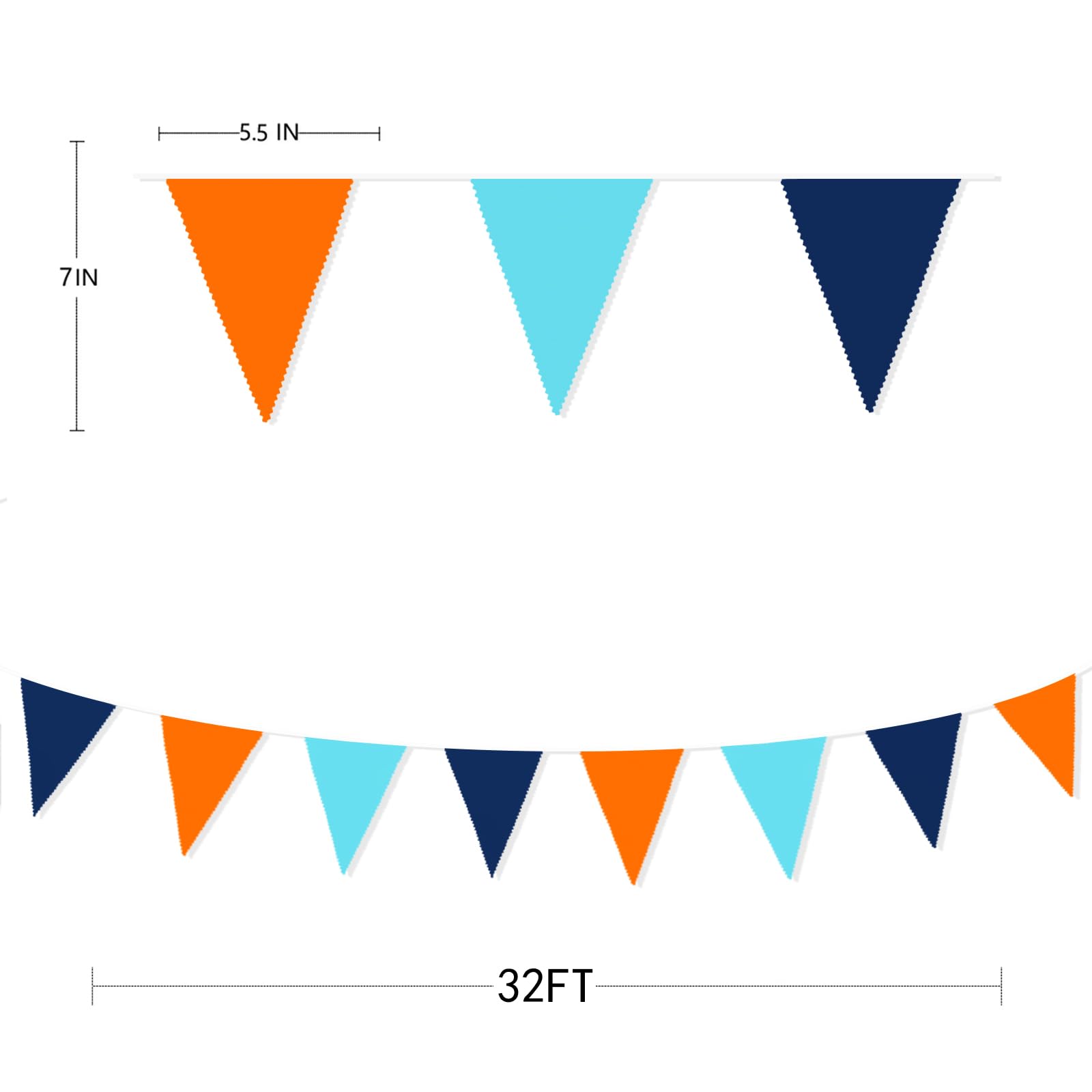 10M/32Ft Navy Blue Orange Pennant Banner Fabric Triangle Flag Cotton Bunting Garland for Outer Space Galaxy Birthday Anniversary Party Home Nursery Outdoor Garden Hanging Festivals Decoration (36Pcs)