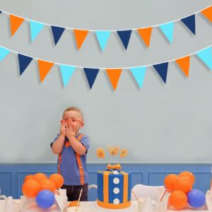 10M/32Ft Navy Blue Orange Pennant Banner Fabric Triangle Flag Cotton Bunting Garland for Outer Space Galaxy Birthday Anniversary Party Home Nursery Outdoor Garden Hanging Festivals Decoration (36Pcs)