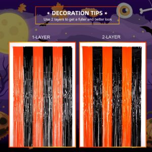 LOLStar 3 Pack Orange Black Photo Booth Props 3.3 X 6.6 ft Halloween Foil Fringe Curtains Halloween Party Photo Backdrop Streamers Backdrop for Birthday Anniversary Party Halloween Party Decoration