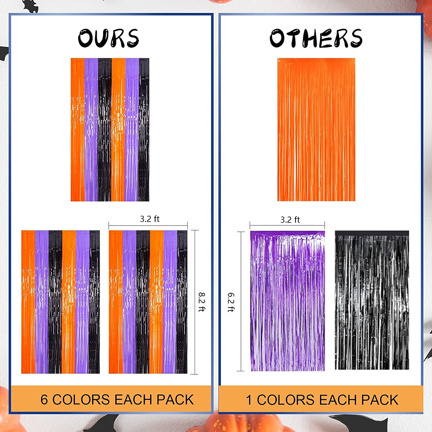 LOLStar 3 Pack Orange Purple Black Photo Booth Props,3.3 X 6.6 ft Halloween Foil Fringe Curtains,Halloween Party Photo Backdrop Streamer Backdrop for Birthday Anniversary Halloween Party Decoration