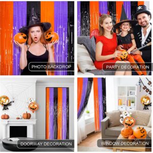 LOLStar 3 Pack Orange Purple Black Photo Booth Props,3.3 X 6.6 ft Halloween Foil Fringe Curtains,Halloween Party Photo Backdrop Streamer Backdrop for Birthday Anniversary Halloween Party Decoration