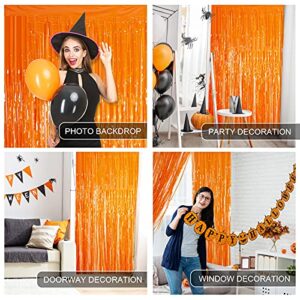 LOLStar Halloween Party Decoration, 3 Pack Orange Photo Booth Props, 3.3 X 6.6 ft Halloween Foil Fringe Curtains, Halloween Party Photo Backdrop, Halloween Streamers for Halloween Party Supplies