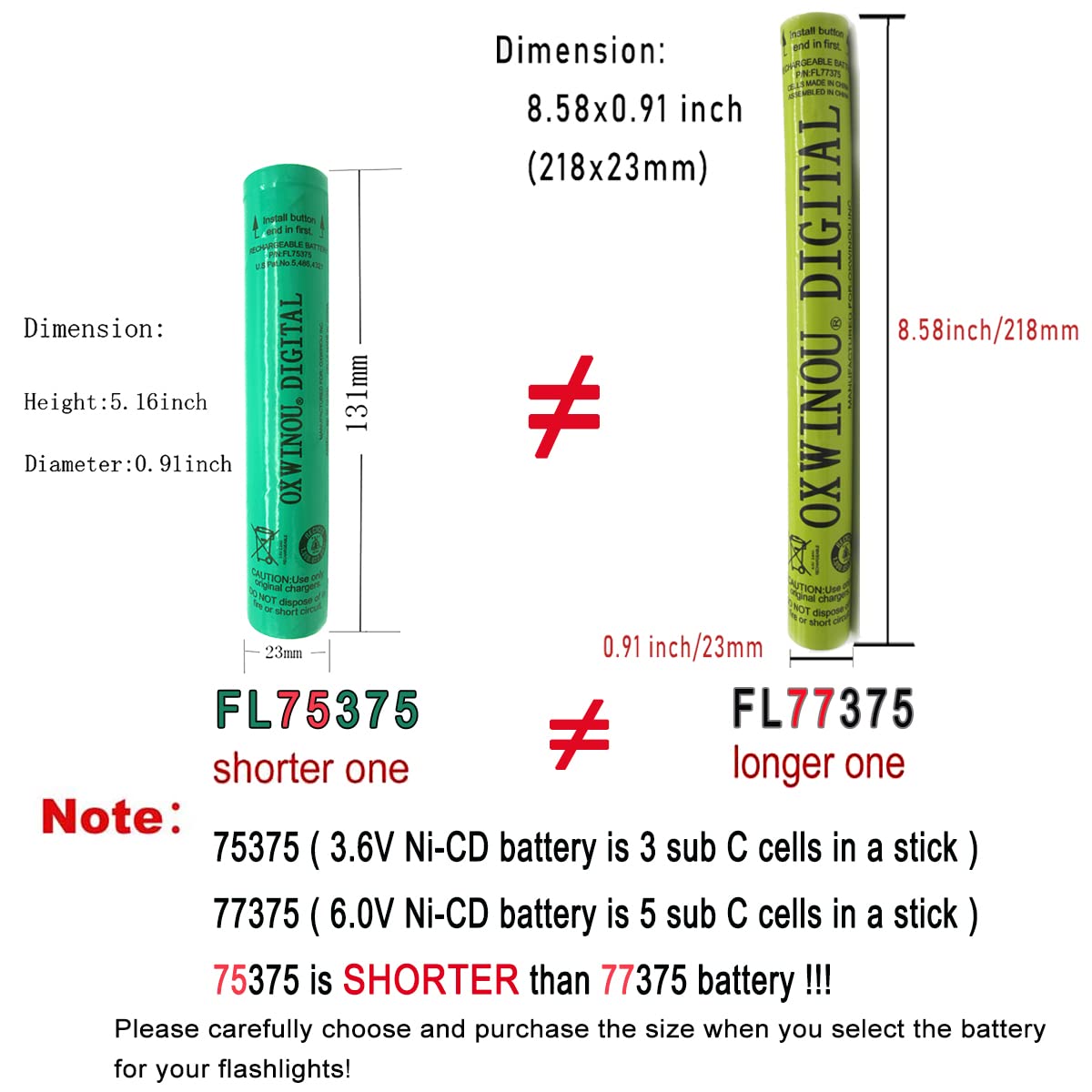 77375 Battery Compatible with STREAMLIGHT FLASHLIGHTS 77175 9926J SL20LP SL20L SL20XP-LED 6V 2600mAh NiMH OXWINOU Battery Stick (1-Pack)