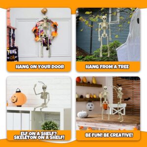 TOY Life 4 Pcs Halloween Hanging Skeleton Decoration, 16” Posable Skeleton Halloween Decoration, Full Body Posable Joints Skeletons, Halloween Decorations Outdoor Indoor, Plastic Skeleton