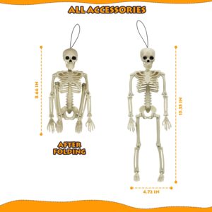 TOY Life 4 Pcs Halloween Hanging Skeleton Decoration, 16” Posable Skeleton Halloween Decoration, Full Body Posable Joints Skeletons, Halloween Decorations Outdoor Indoor, Plastic Skeleton