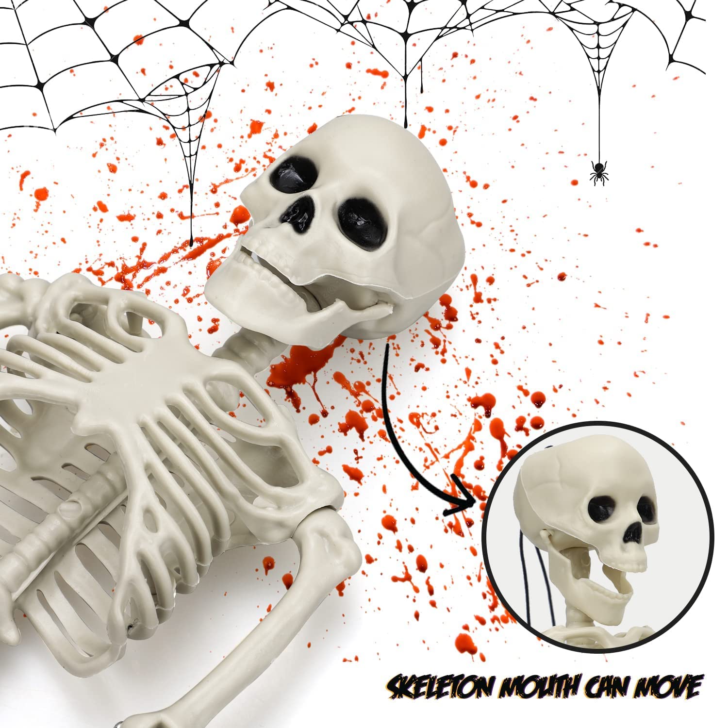 TOY Life 4 Pcs Halloween Hanging Skeleton Decoration, 16” Posable Skeleton Halloween Decoration, Full Body Posable Joints Skeletons, Halloween Decorations Outdoor Indoor, Plastic Skeleton