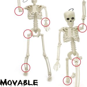 TOY Life 4 Pcs Halloween Hanging Skeleton Decoration, 16” Posable Skeleton Halloween Decoration, Full Body Posable Joints Skeletons, Halloween Decorations Outdoor Indoor, Plastic Skeleton