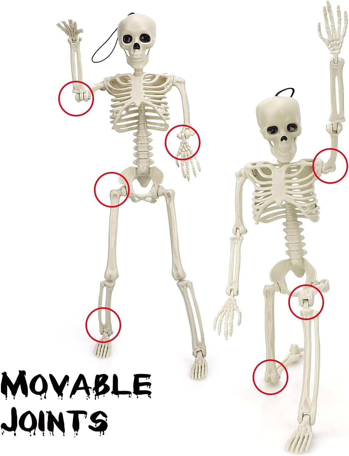 TOY Life 4 Pcs Halloween Hanging Skeleton Decoration, 16” Posable Skeleton Halloween Decoration, Full Body Posable Joints Skeletons, Halloween Decorations Outdoor Indoor, Plastic Skeleton