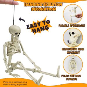 TOY Life 4 Pcs Halloween Hanging Skeleton Decoration, 16” Posable Skeleton Halloween Decoration, Full Body Posable Joints Skeletons, Halloween Decorations Outdoor Indoor, Plastic Skeleton