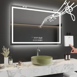 gesipor 60"x36" bathroom led mirror with wireless speaker wall switch - lighted vanity mirrors for bathroom wall mounted backlit, dimmable light 3000k/6000k anti-fog makeup smart mirror (horizontal)