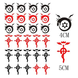 AwwwCos Fullmetal Alchemist Halloween Cosplay Temporary Tattoos Edward Elric Tattooing Body Stickers for Costumes 4CM/5CM Multicolored