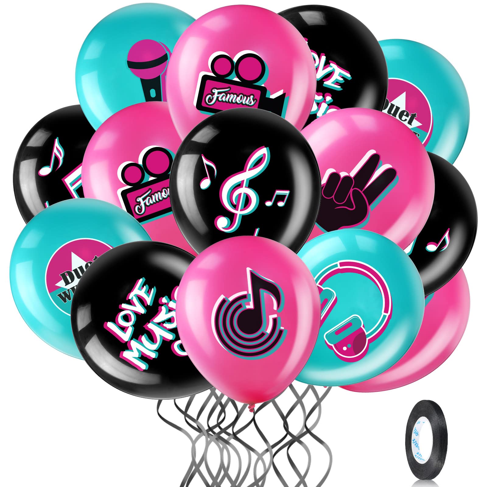 45 Pieces 12 Inch Music Themed Party Balloons Music Note Signs Birthday Party Latex Balloons with 1 Roll Ribbon Music Party Supplies for Boys Girls Adults Music Birthday Party DJ Short Video Party