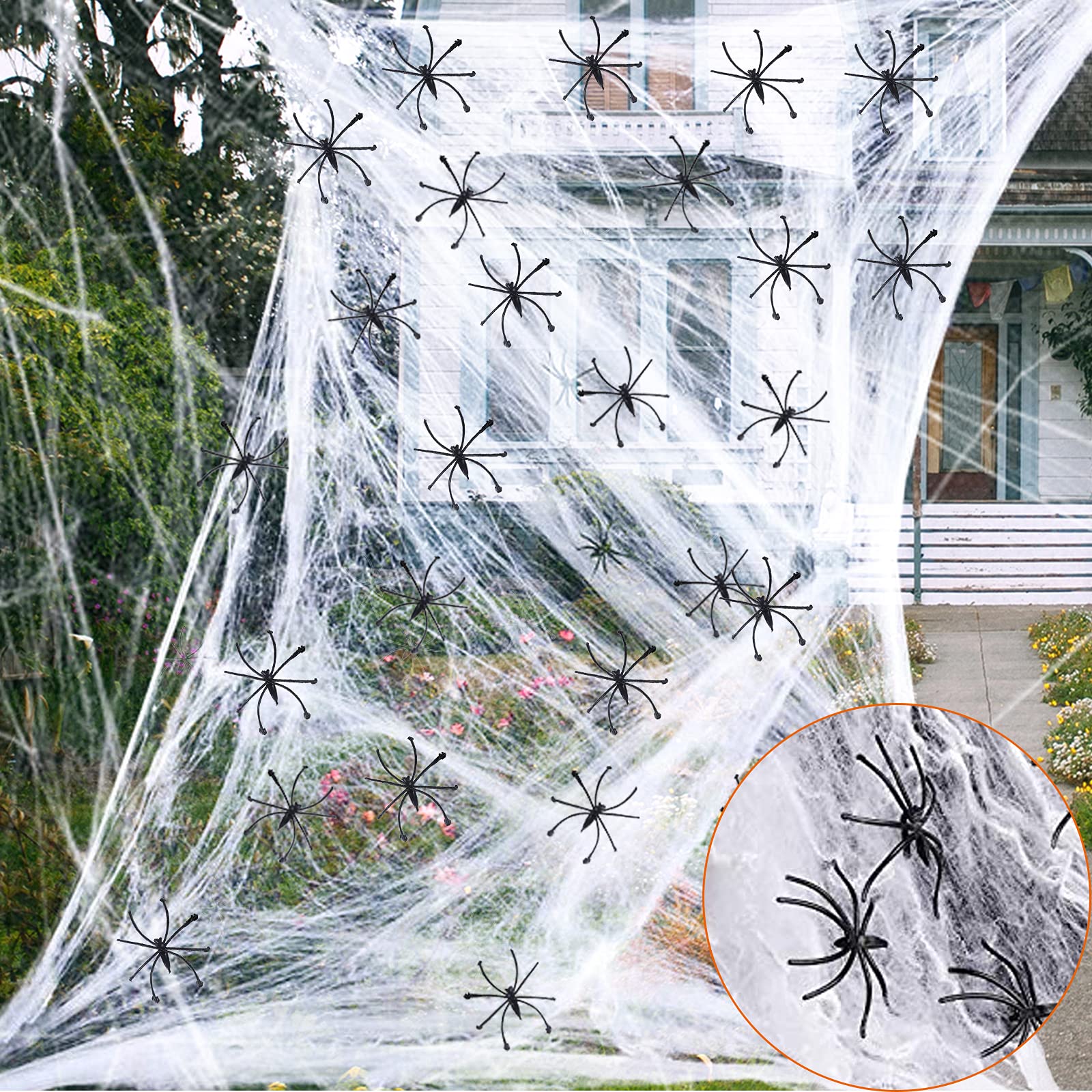 Labrostar 1100 Sqft Spider Webs Halloween Decorations with 80 Spiders Fake Spider Web Spooky Cobwebs Halloween Decorations Outdoor Indoor Party Yard Home Supplies