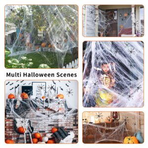 Labrostar 1100 Sqft Spider Webs Halloween Decorations with 80 Spiders Fake Spider Web Spooky Cobwebs Halloween Decorations Outdoor Indoor Party Yard Home Supplies