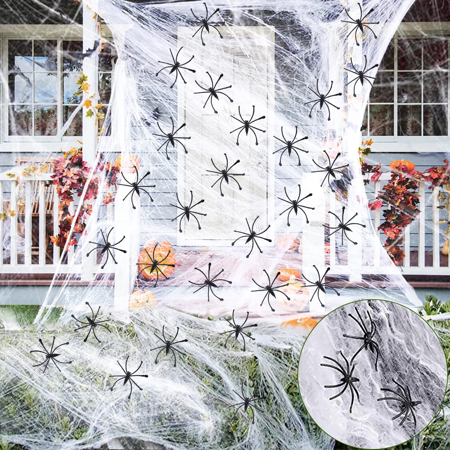 Labrostar 1100 Sqft Spider Webs Halloween Decorations with 80 Spiders Fake Spider Web Spooky Cobwebs Halloween Decorations Outdoor Indoor Party Yard Home Supplies