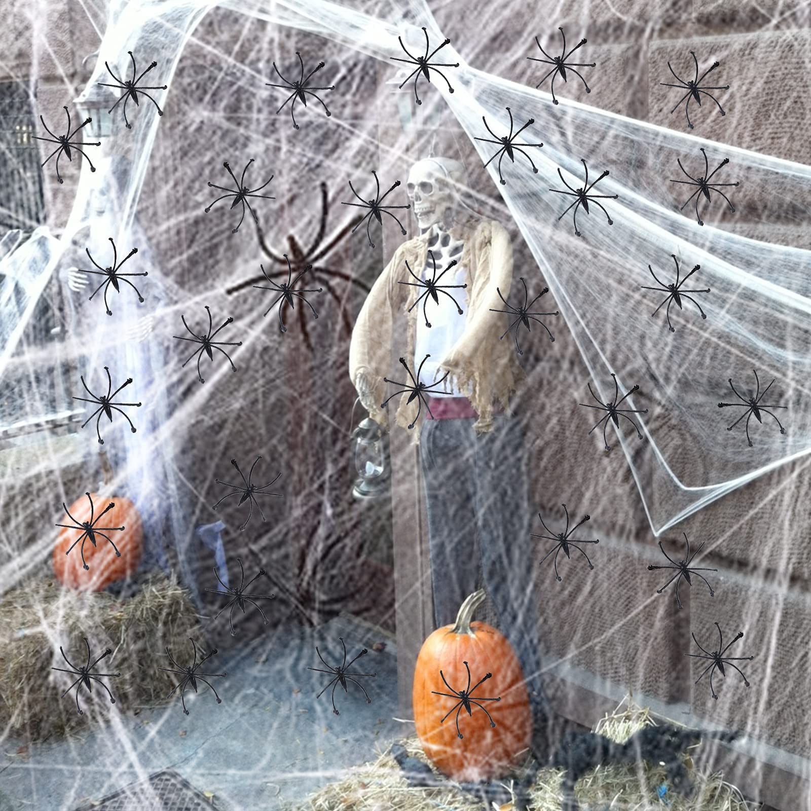 Labrostar 1100 Sqft Spider Webs Halloween Decorations with 80 Spiders Fake Spider Web Spooky Cobwebs Halloween Decorations Outdoor Indoor Party Yard Home Supplies